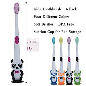 Newday Kids toothbrushes 6 Pack Set Soft Bristles with Suction Cup, Includes Travel Covers, Bear Panda toothbrushes for Kids Boys & Girls, Toddlers &Children Teeth Age 3+