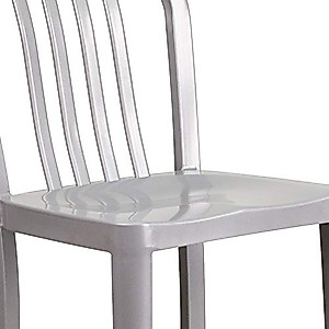 Flash Furniture Commercial Grade 24" High Silver Metal Indoor-Outdoor Counter Height Stool with Vertical Slat Back