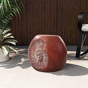 SUNBURY Outdoor Side Table for Patio, Concrete Side Table, Red Nautilus Small Side Table End Table, Outdoor Accent Table Garden Stool