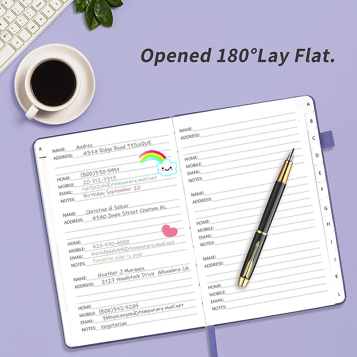 Address Book with Alphabetical Tabs, Hardcover Password Book, Address Organizer Keep Track of Phone Numbers, Special Days, Birthdays, Anniversaries and Notes (5.3'' x 7.7", Purple)