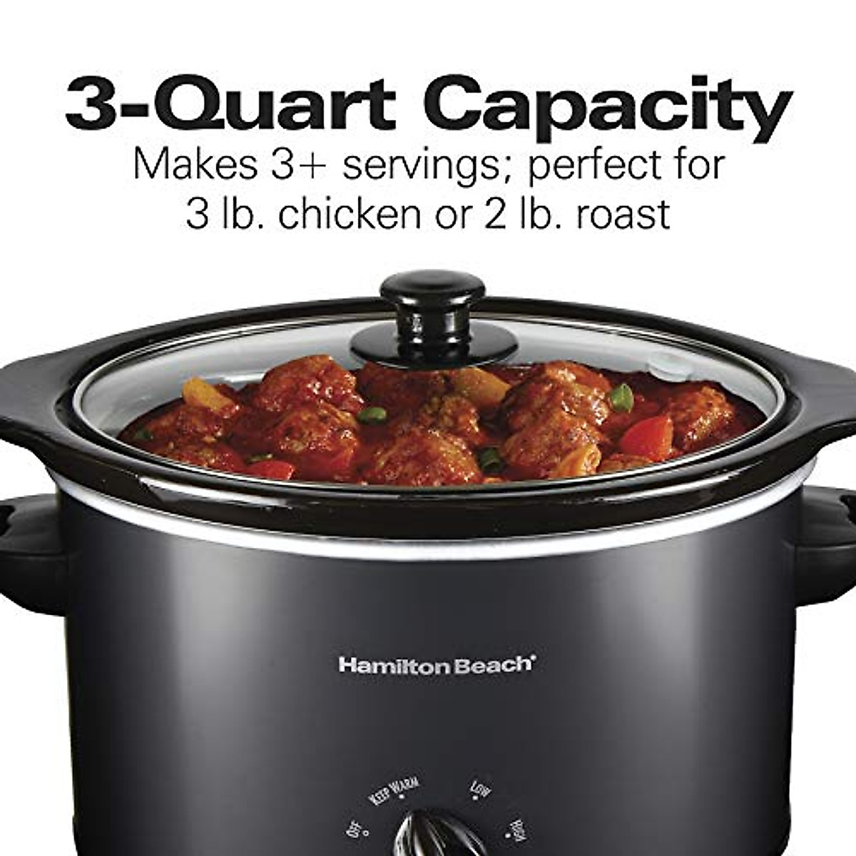 Hamilton Beach 3-Quart Slow Cooker With Dishwasher-Safe Crock & Lid, Matte Black (33231)