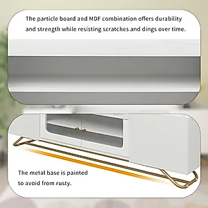 Bellemave Modern TV Stand for 65 Inch TV High Gloss Marble TV Stands for Living Room Large Entertainment Center with Storage Long Media Console with Fluted Glass, White