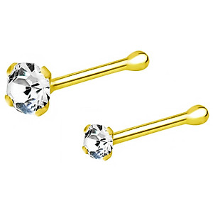 Forbidden Body Jewelry 22 g 18k Gold Plated Sterling Silver 1.5mm/2.5mm CZ Simulated Diamond Micro Nose Bone Stud for Women or Men (Set of 2)