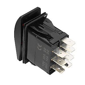 Fincos 12V 20A Winch in Winch Out (ON)-Off-(ON) Rocker Switch Momentary LED 7-Pin - (Color: Red)