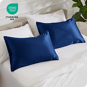 Bare Home 100% Mulberry Silk Pillowcase for Hair and Skin - Ultra Premium 6A Grade 19 Momme Silk Pillow Case - Envelope Enclosure - Breathable Cooling Pillow Cover (Standard, Dark Blue)