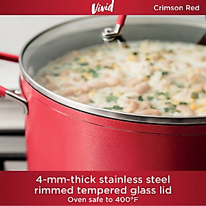 Ninja C20480 Foodi NeverStick Vivid 8-Quart Stock Pot with Glass Lid, Nonstick, Durable & Oven Safe To 400°F, Cool-Touch Handles, Crimson Red