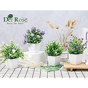 Der Rose 4 Packs Small Fake Plants Mini Artificial Faux Plants with Flowers for Home Room Farmhouse Bathroom Decor Indoor