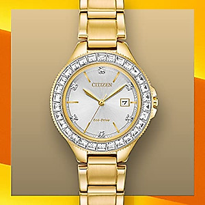 Citizen Women's Eco-Drive Dress Classic Crystal Watch in Gold-tone Stainless Steel, Silver Dial (Model: FE1192-58A)