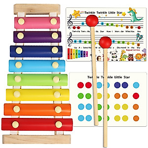 LOOIKOOS Xylophone for Kids Wood Xylophone with 2 Mallets Educational& Preschool Learning Baby Percussion Wooden Musical Instruments Toys for Boys and Girls
