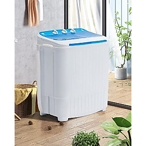 TABU 16.5Ibs Portable Washing Machine, Compact Washer Machine, Mini Washing Machine, Twin Tub Washer and Spiner, Ideal for Dorms, Apartments, RVs, Camping etc (White & Blue)