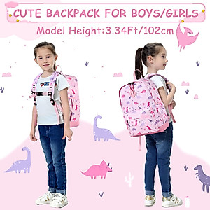 VASCHY Toddler Backpack for Girls, Cute Lightweight Water Resistant Preschool Backpack for Kindergarten Little Girls Bookbag Dinosaur