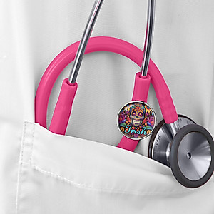 Personalized Calaveras Sugar Skull Stethoscope Name Charm - Adjustable Id for Stethoscope Tubing Fits All Stethoscopes - Hospital Nurse Accessories for Work, Doctor Graduation Gift
