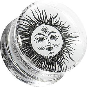 COOEAR Ear Gauges Piercing Saddle Plugs, Double Flared Tunnels, Acrylic Sun and Moon Logo Earrings Matched Stretchers.