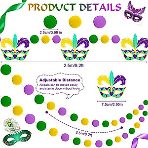 3 Pieces Pom Pom Garlands Mardi Gras Garlands Pompom Ball Banners Gold Purple Green Felt Ball Banners Mardi Gras Hanging Pom Pom Decorations for Mardi Gras Holiday Birthday Party Carnival
