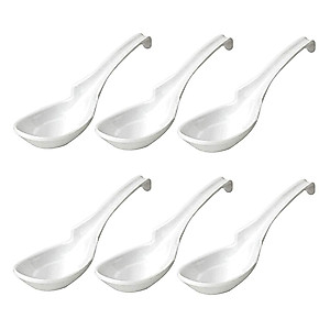 JapanBargain 2777x6, Chinese Soup Spoons Asian Korean Japanese Wonton Soba Rice Pho Ramen Noodle Spoon Notch and Hook Ladle Style Spoon Set of 6, White
