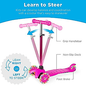 Best Choice Products Kids Mini Kick Scooter Toy w/Light-Up Wheels, Height Adjustable T-Bar, Foot Break - Pink