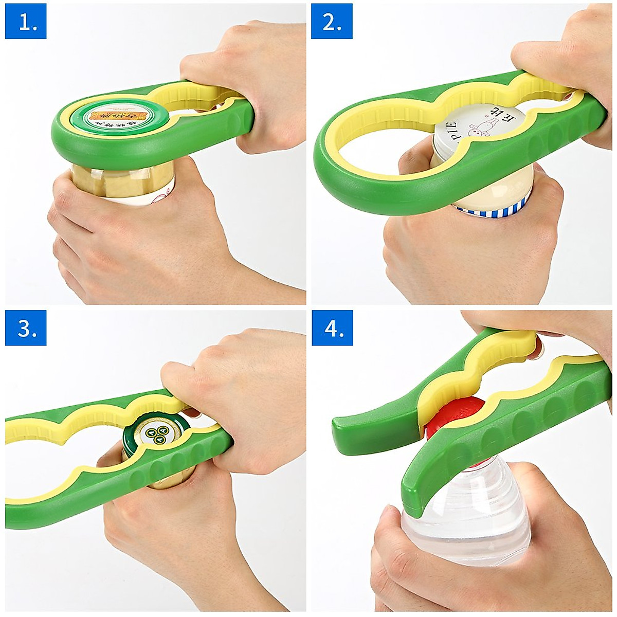 Otstar Jar Opener and Bottle Opener with Silicone Jar Gripper to Remove Stubborn Lids, Pull Tabs and Bottles-Designed for Weak Hands,Seniors, Arthritis - Ideal for Elderly and Children (Green)