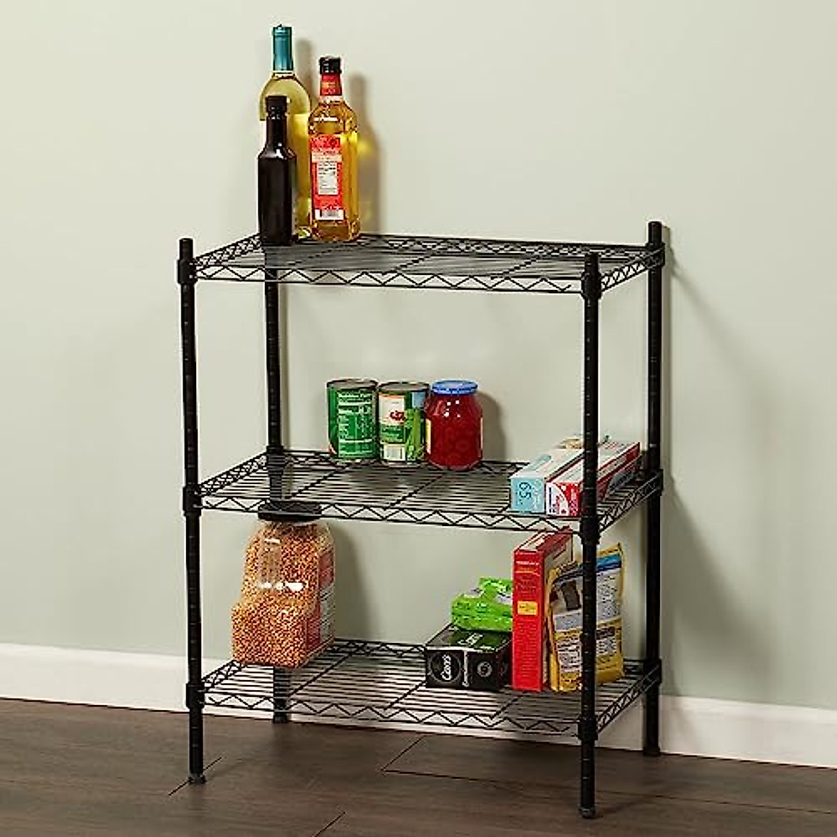 Home Basics Steel Wire Shelf | Heavy Duty | Open Design | Easy To Assemble | (Black, 3 Tier | 23.62" x 13.77" x 31.88")