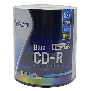 100 Pack Smartbuy Super Blue CD-R 52X 700MB/80Min Cyanine Dye White Inkjet Hub Printable Blank Recordable Disc
