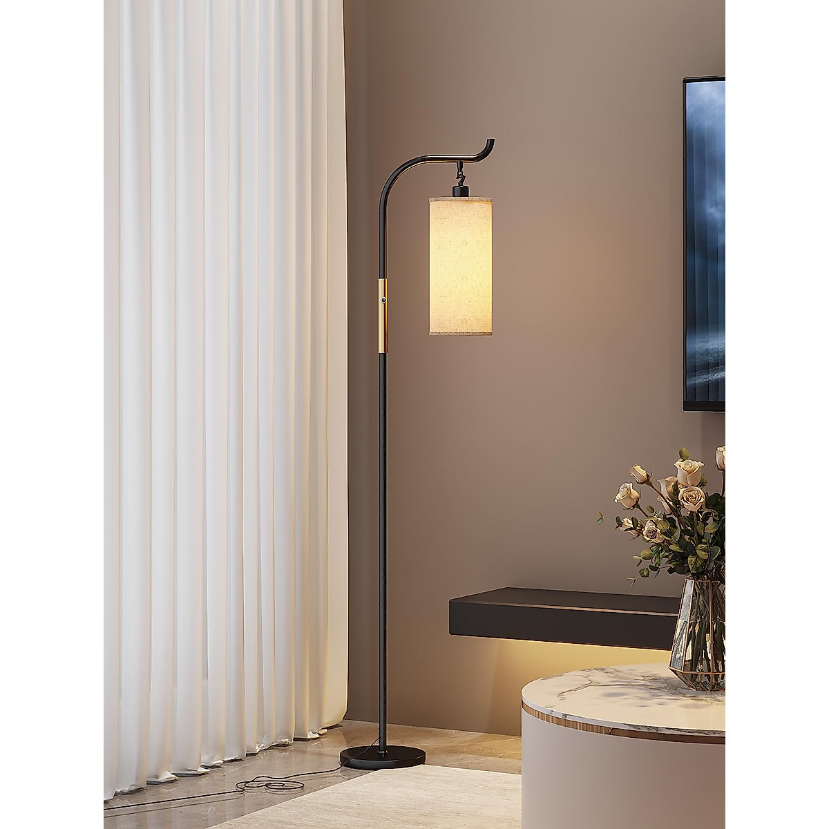 addlon Floor Lamps for Living Room, dimmable Floor lamp with Linen lampshade, arc Floor lamp Modern Standing Lamps, Bright Floor lamp for Bedroom and Office - Black