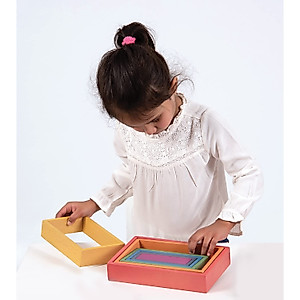 TickiT - 73414 Wooden Rainbow Architect Rectangles - Nesting Puzzle - Stacking Blocks for Ages 12M+