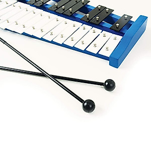 Professional Blue Wooden Soprano Glockenspiel Xylophone with 25 Metal Keys - Musical Instrument for Adults & Kids - Includes 2 Plastic Beaters/Mallets
