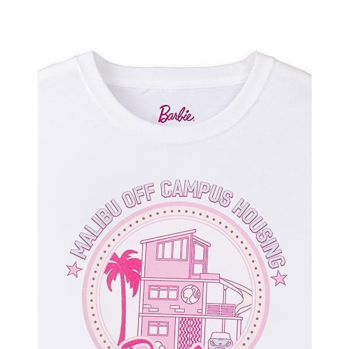 Barbie Women's Malibu Off Campus White T-Shirt | Iconic Brand | Fashionable Short Sleeved | Comfortable Retro Fit Movie Merchandise - X-Large