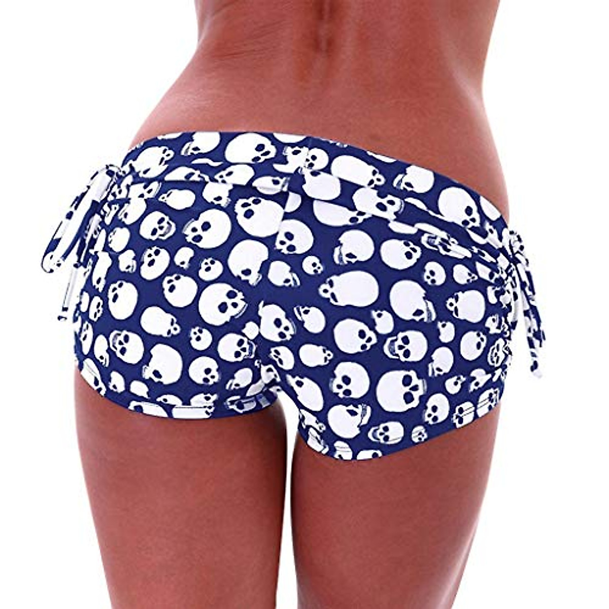 New Printed shorts, Thenlian Fashion Women Sports Gym Skull Printed Mid Waist Pants Stretch Elastic Shorts Leggings (S, Blue)