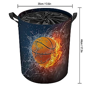 Basketball Laundry Hamper Fire Water Ball Kids Laundry Basket Sports Dirty Clothes Storage Basket Collapsible Waterproof Toy Organizer for Boys Bedrooms