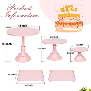 tchrules Pink Cake Stand, 5Pcs Metal Cake Display Stand for Party, Dessert Table Display Set for Wedding Birthday Parties Anniversary (3 Round Cake Stands & 2 Dessert Tray)