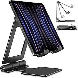 Anozer Tablet Stand,Adjustable Tablet Holder for Desk,Foldable Aluminium for iPad Stand Dock Holder for iPad Air 5/4/Mini 6/Mini 5/10.2/Pro 12.9/Pro 11,Portable Monitor,Surface (4-13 inch)-Black