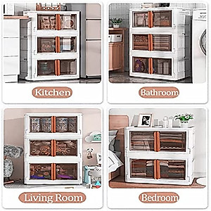 Storage Bins with Lids - 4 Packs Plastic Storage Bins, 22.8 Gal/Per Collapsible Storage Bins with Doors, Folding Storage Box, Stackable Storage Bins, Containers with Wheels for Home Kitchen