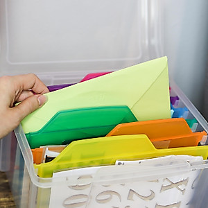 CraftyBook Greeting Card Organizer Box with Dividers - Empty Rainbow Card Keeper Envelope Storage Box for 5 x 7 Birthday and Christmas Cards - Stationery Organizer for All Occasion Note and Postcards