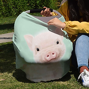 Cute Farmhouse Pig Oil Painting Baby Car Seat Covers Breastfeeding Cover 26" x 27.6", Cute Farm Animal Mint Green Nursing Breastfeeding Covers for Shopping Cart, High Chair, Stroller Covers