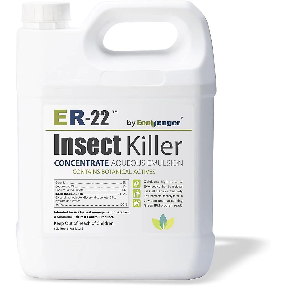 Ecovenger ER-22 by EcoRaider Professional Grade Insect Killer Concentrate 1 GL, for Bed Bugs, 100% Efficacy, Extended Residual, Green and Non-Toxic