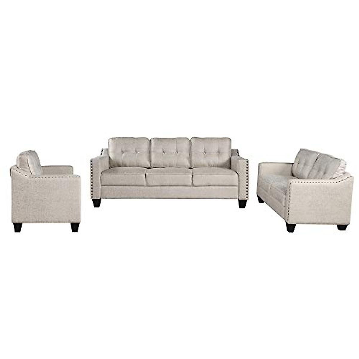 FULife 3-Piece Three Seaters Sofa Loveseat and Single Chair Living Room Furniture Set,Modern Button Tufted Upholstered Modular Sectional Couch for Aprtment/Office/Studio, Beige 77.2 in