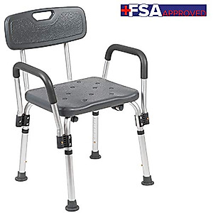 Flash Furniture HERCULES Series 300 Lb. Capacity, Adjustable Gray Bath & Shower Chair with Depth Adjustable Back