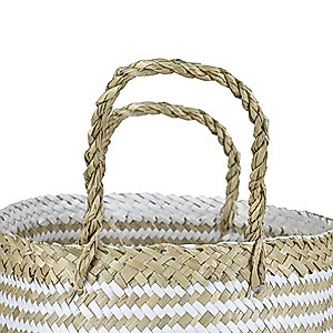 Northlight 17" Beige and White Large Seagrass Belly Basket with Handles