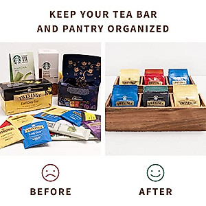 NAUMOO Wooden Tea Bag Organizer - Set of 1 - Adjustable Compartments - Tea Bags Caddy with Handle - Sugar Packet Holder for Countertop, Cabinet - Coffee Bar Accessories & Storage