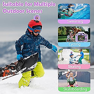 Miiulodi Kids Waterproof Camera - Birthday Gifts for 3 4 5 6 7 8 9 10 Year Old Girls 2 Inch IPS Screen Underwater Action Camera with 32 GB SD Card, Pool Toys for Kids Age 8-12 Pink