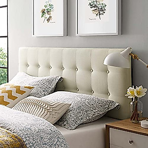 Modway Emily Tufted Button Linen Fabric Upholstered Full Headboard in Ivory