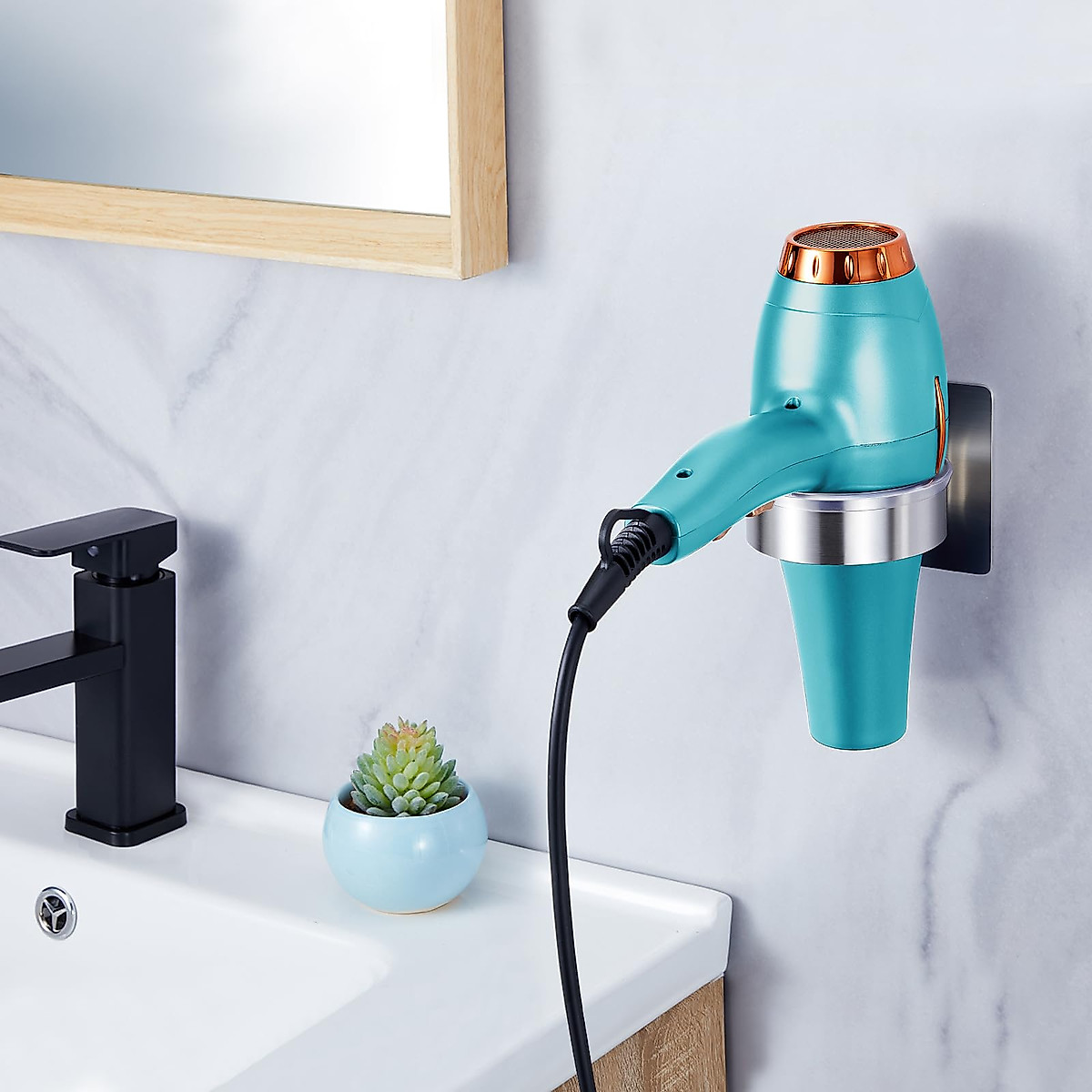 XILIMEN Hair Dryer Holder Wall Mounted, Bathroom Blow Dryer Holder, Stainless Steel Hair Blow Dryer Rack Organizer, Adhesive Hairdryer Holder for Bathroom Barber Shops, Hair Dryer Storage