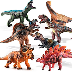 TEMI 7 Piece Jumbo Dinosaur Toys for Kids 3-5, Large Soft Toys for Dinosaur Lovers, Boys, Toddler Ages 5-7 Years, Perfect Party Favors, Birthday Gifts