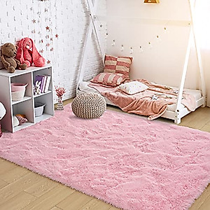 Ultra Soft Pink Rugs for Bedroom 4x6 Feet, Fluffy Shag Area Rugs for Living Room, Large Comfy Furry Rug for Girls Kids Baby Room Decor, Non Slip Nursery Rug Modern Indoor Fuzzy Floor Carpet