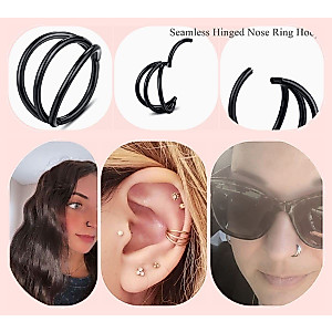 Yrogcu 16G 18G 20G 6mm7mm 8mm 10mm Stainless-Steel L-Shape Septum-Clicker Hinge Nose-Ring-Hoop-Studs:Lip Eyebow Segment Ring