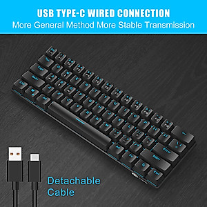 MageGee MK-Mini 60% Mechanical Gaming Keyboard, 61 Keys TKL Compact Gaming Keyboard with Blue Switches, Portable Blue LED Backlit USB Type-C Wired Office Keyboard for PC Laptop Computer, Black