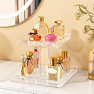 NIUBEE 2-Tier Acrylic Bathroom Cosmetic Storage Organizer for Dresser and Countertop - Standing Perfume Tray for Bedroom Decor
