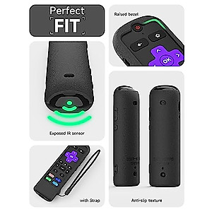 Silicone Remote Case for Roku Voice Remote Pro/RCS01R Universal Shockproof Protective Cover for Roku Ultra(2022/2021/2020/2019) Sleeve Skin with Lanyard for Roku Streaming Stick 4K+ Remote(Black)