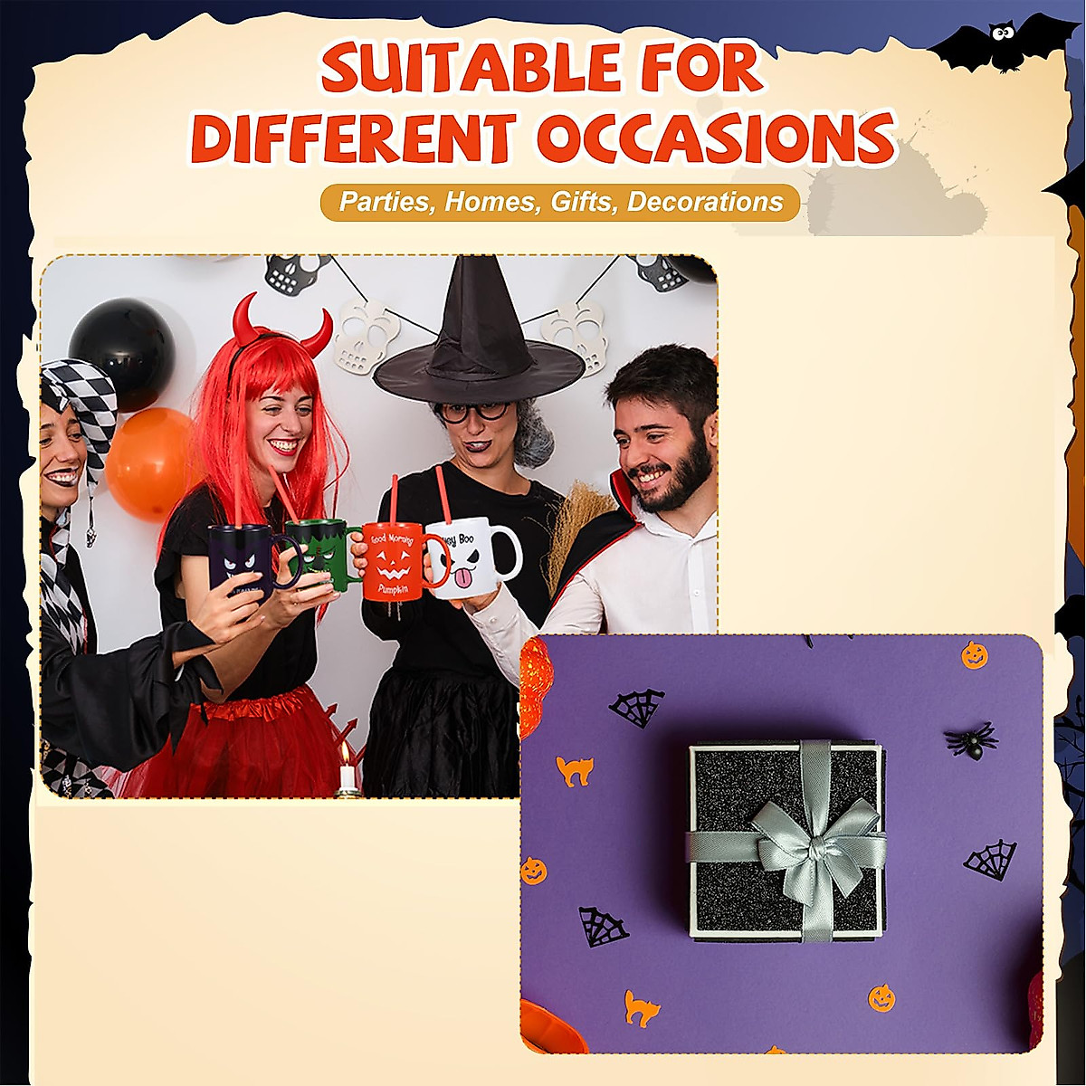 Lallisa 6 Pieces Halloween Mug Set 13 oz Pumpkins Cats Ghosts Ceramic Coffee Matching Mugs for Halloween Home Office Table Kitchen Decoration