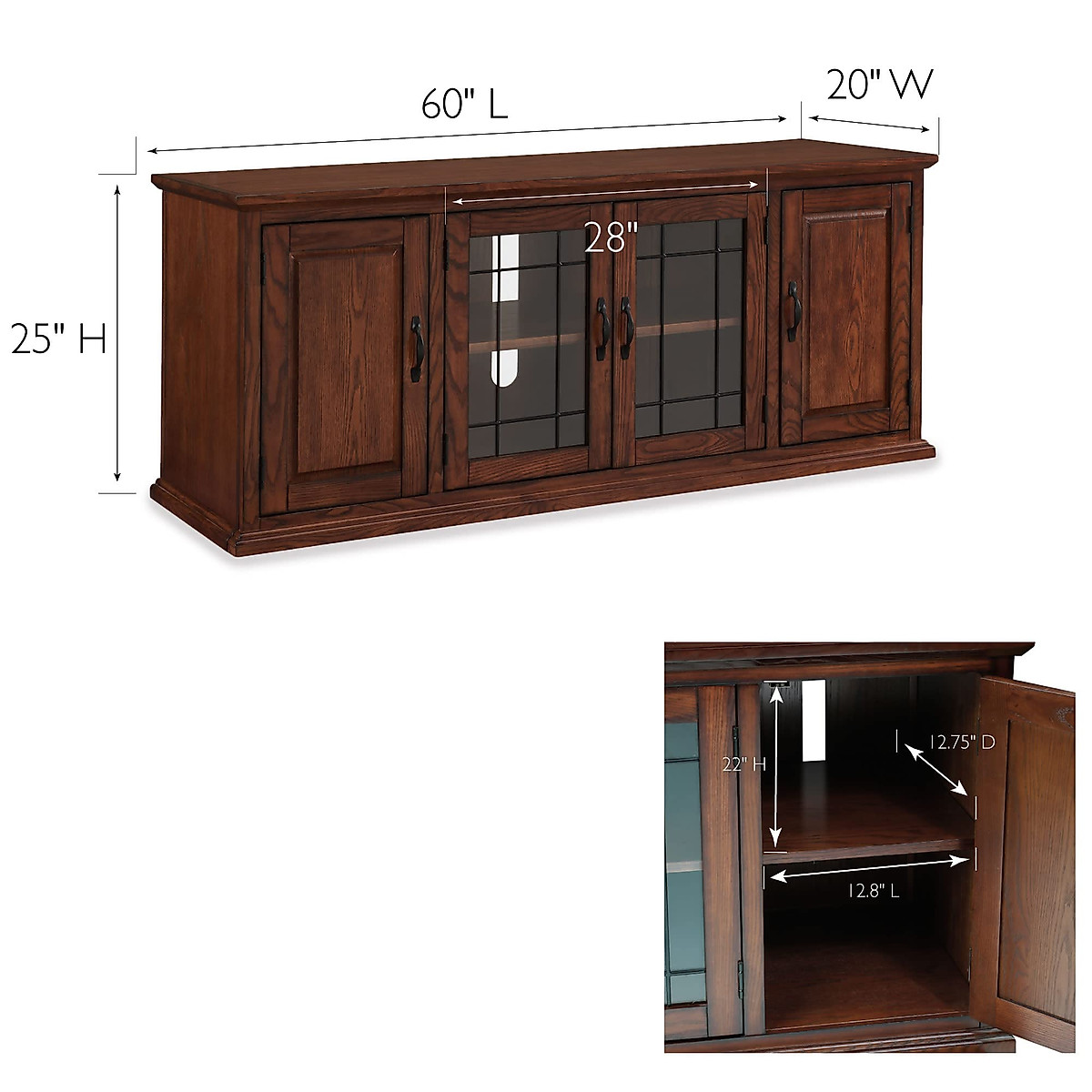 Leick Home 80360 Leaded Glass TV Stand For 65" TV's, Burnished Oak